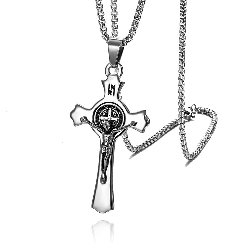 Punk Stainless Steel St Benedict Medal Holy Jesus Cross Wall Crucifix ...