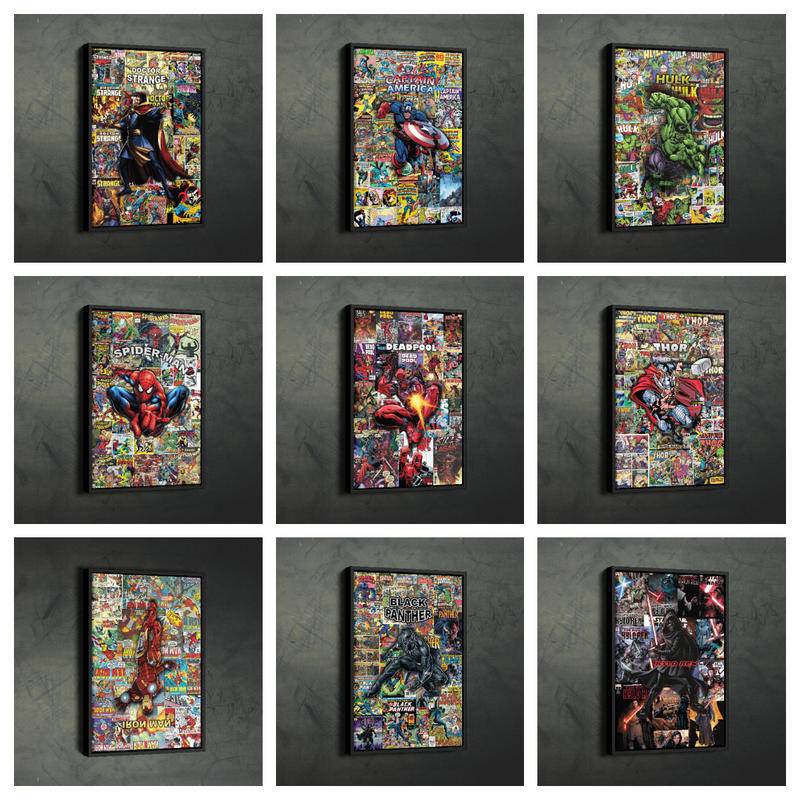 Marvel Movies Poster canvas painting Spider man CAPTAIN AMERICA ...