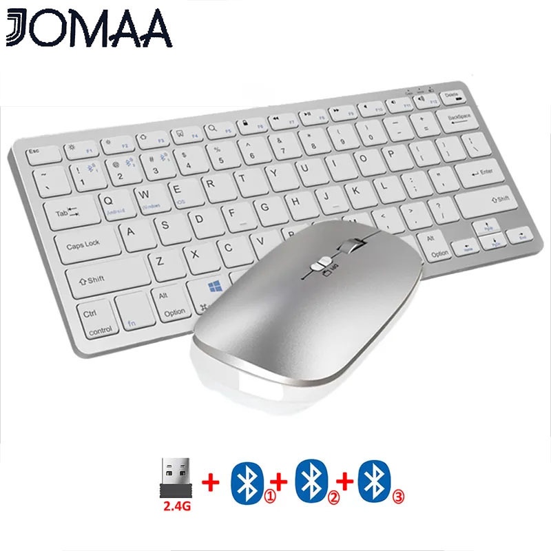 Jomaa 2 4g Bluetooth Wireless Keyboard Mouse Combo Rechargeable Mini Multimedia Bluetooth