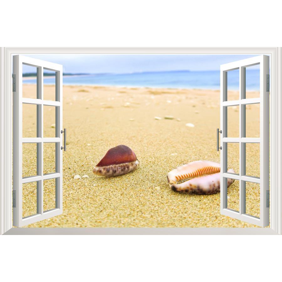 Seaside scenery 3D Window View Sticker Wall Art Vinyl Decal Summer ...