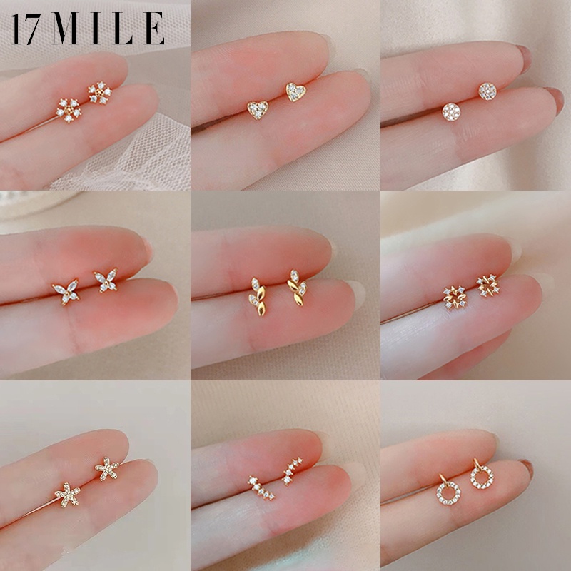 18K Gold Saudi Mini Zircon Stud Earrings Cubic Zirconia Small Piercing ...