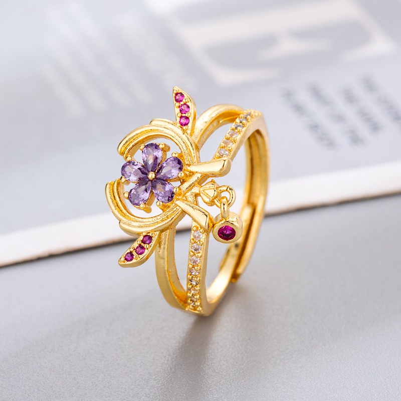 Game Genshin Impact Ring Yae Miko Flower Plant Adjustable Metal Wedding ...