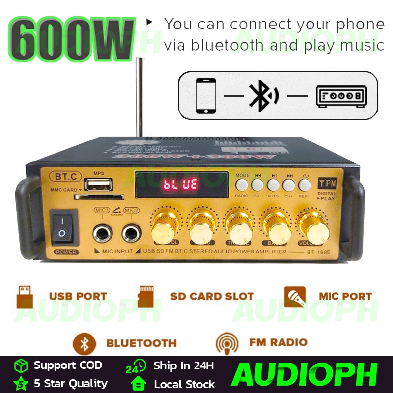 300W+300W Digital Hifi Bluetooth Stereo Audio Amplifier Fm Radio Usb BT-198E | Shopee Philippines