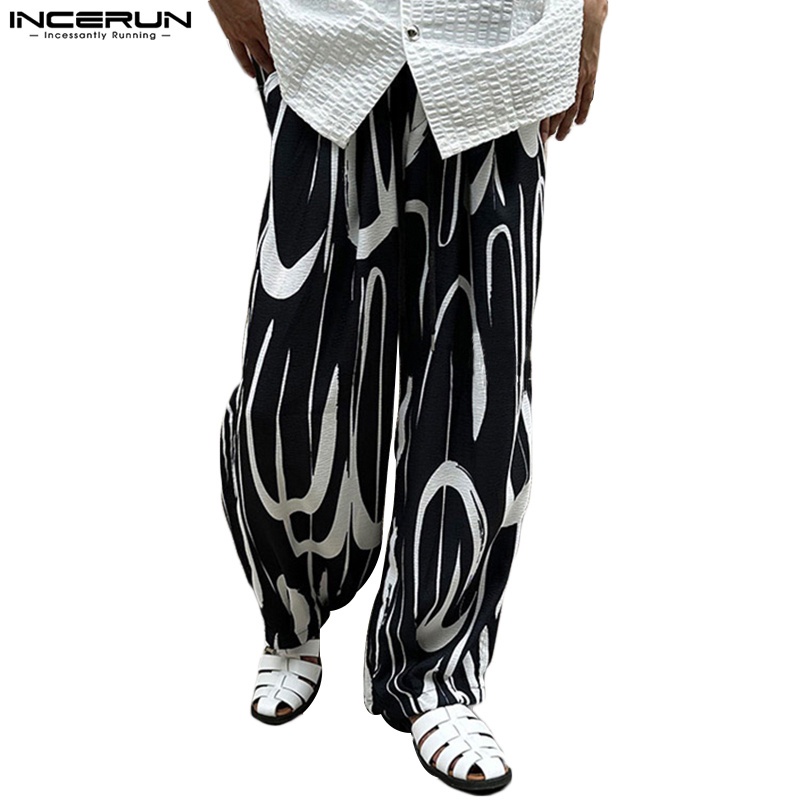 INCERUN men's pleated texture lightweight wide leg straight casual ...