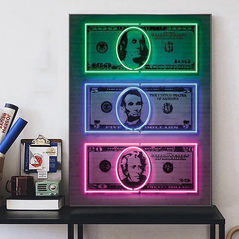 Neon Money Canvas Art Paintings Money Art Dollar Sign Print Poster Pop ...
