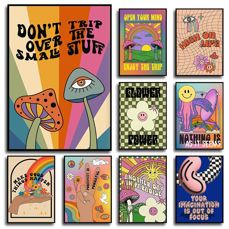 Psychedelic Trippy Canvas Poster, Featuring Colourful Mushroom and ...