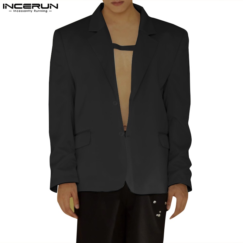 INCERUN Men's Satin Hollow Open Back Casual Long Sleeve Suit Coat ...