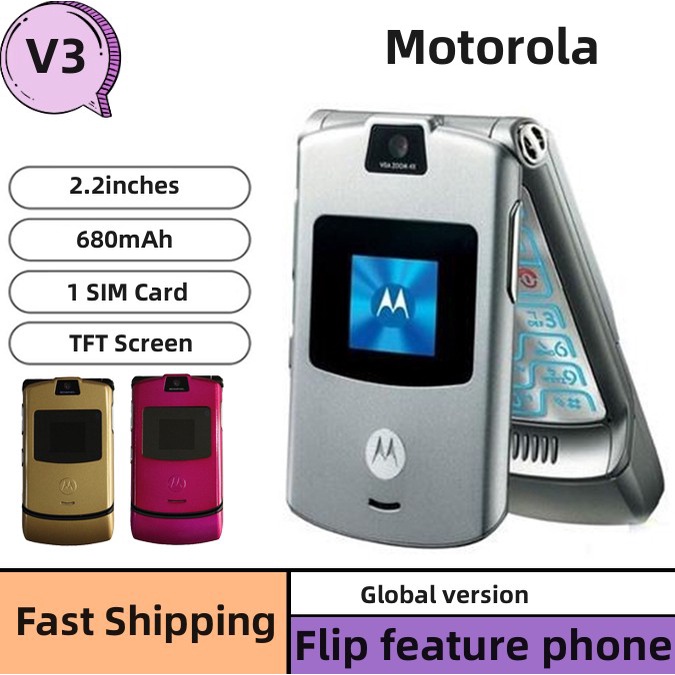 [2G phone]V3 Motorola Razr V3 GSM Quad Band Flip classics Mobile Phone ...