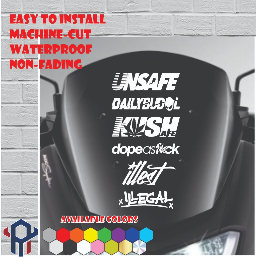 NMAX visor sticker set design 2 (unsafe, daily budol, dopeasfck ...