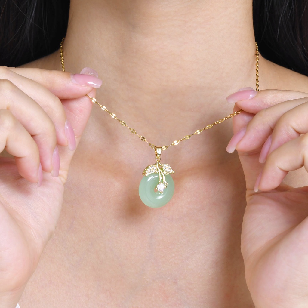 Vnox Hotan Jade Peace Buckle Necklace for Women,18K Gold Zircon Lucky ...