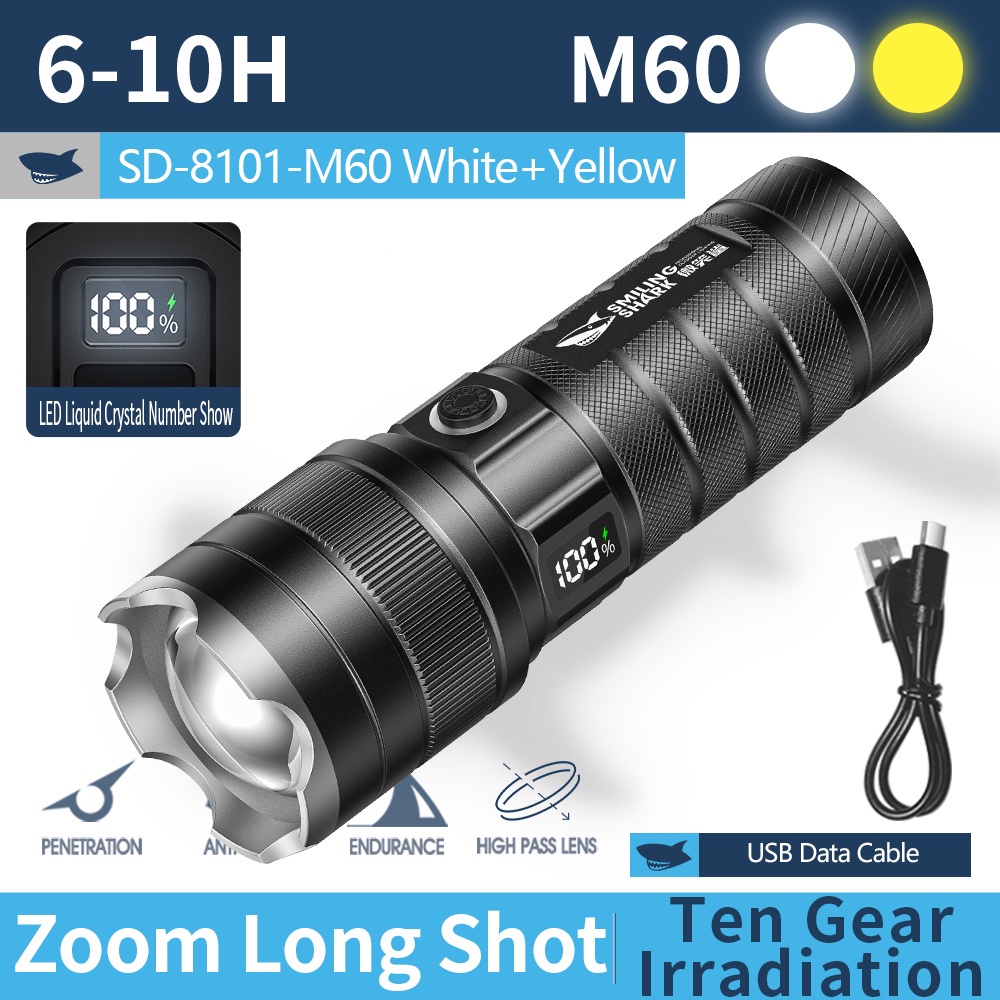 Smiling Shark SD8101 Powerful Flashlight,M60 6000 Lumens,Super Bright ...