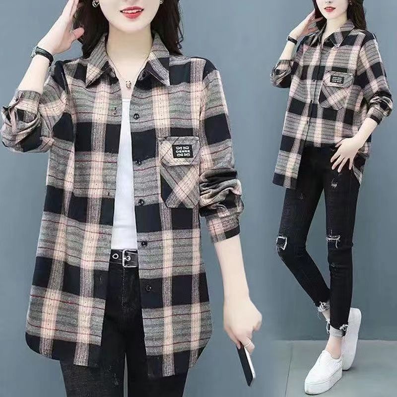 2022 Spring Autumn New Style Loose Slimmer Look Checked Shirt Women ... 2022 Spring Autumn New Style Loose Slimmer Look Checked Shirt Women ...