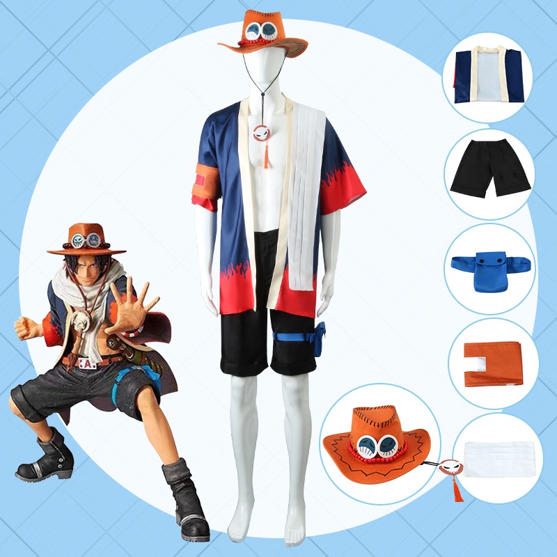 ONE PIECE cos Portgas·D· Ace cosplay Halloween costume set | Shopee ...