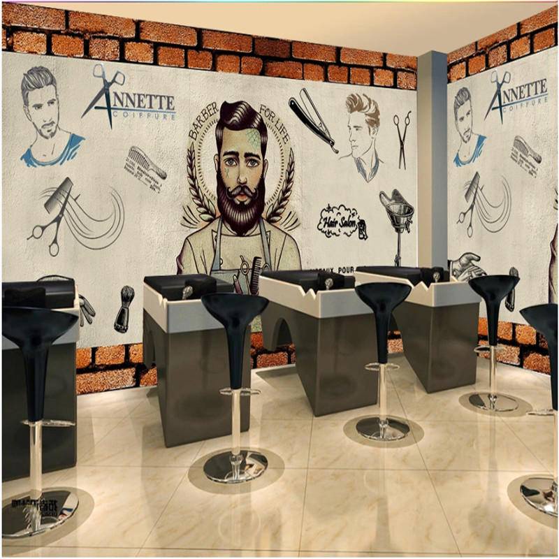 Custom 3D Retro Hair Salon Man Salon Pattern Mural Wallpaper For Barber ...