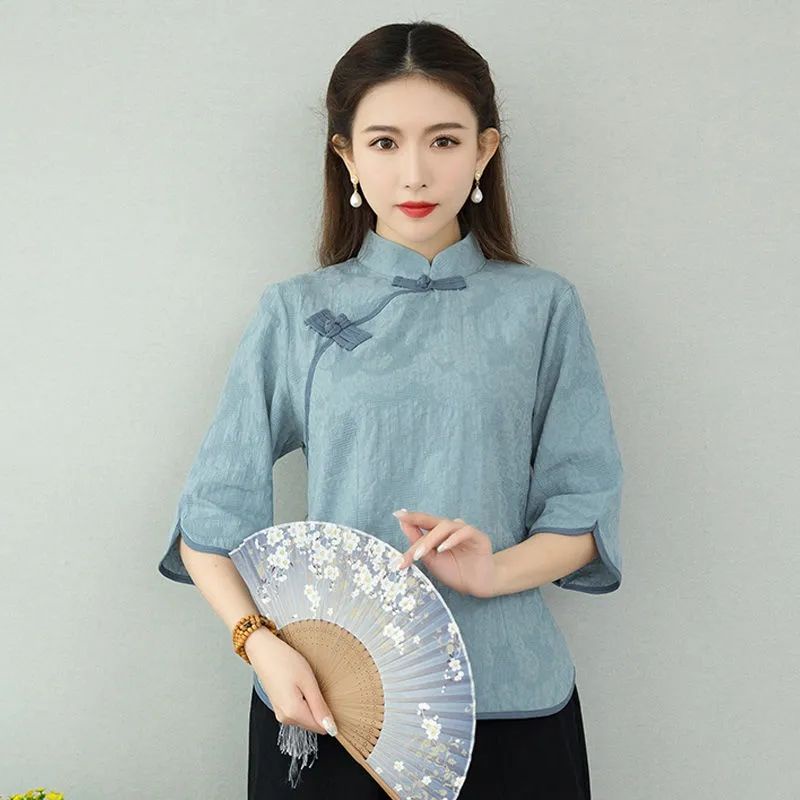 Pure Cotton Retro Top Spring/Summer New Chinese Style Imitation Cotton ...