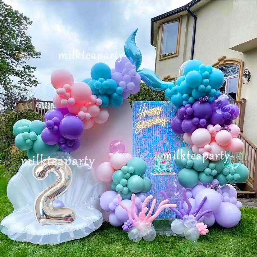 76pcs T-Blue S-shaped Mermaid Tail Balloon Chain Set 32inch Silver ...