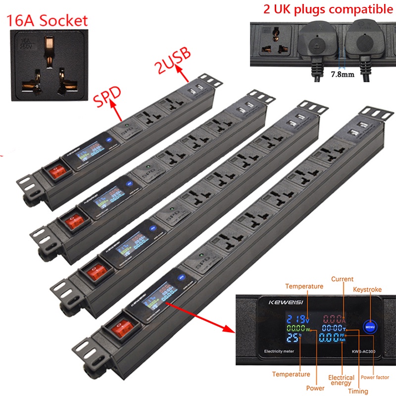 PDU cabinet with surge protection and digital instrument power strip, 16A large hole pitch ...
