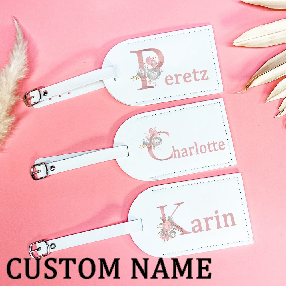 Personalised PU Leather Luggage Tag Initial with Name Suitcase Identifier Label Baggage Bag Tags ...