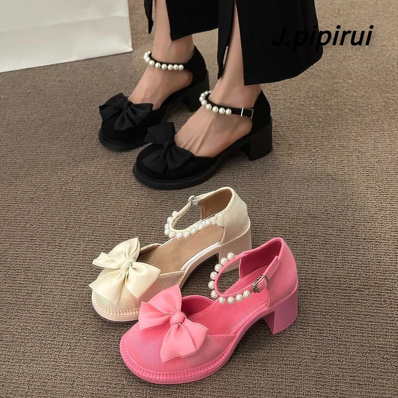 Mary Jane Sandals for Women's Barbie Pink French Style High-Grade ...