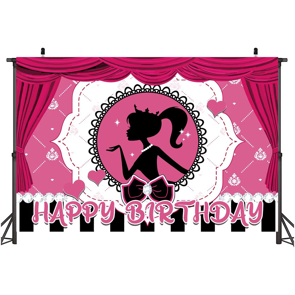 Barbie Girls Happy Birthday Banner Background Cloth Pink Barbie ...