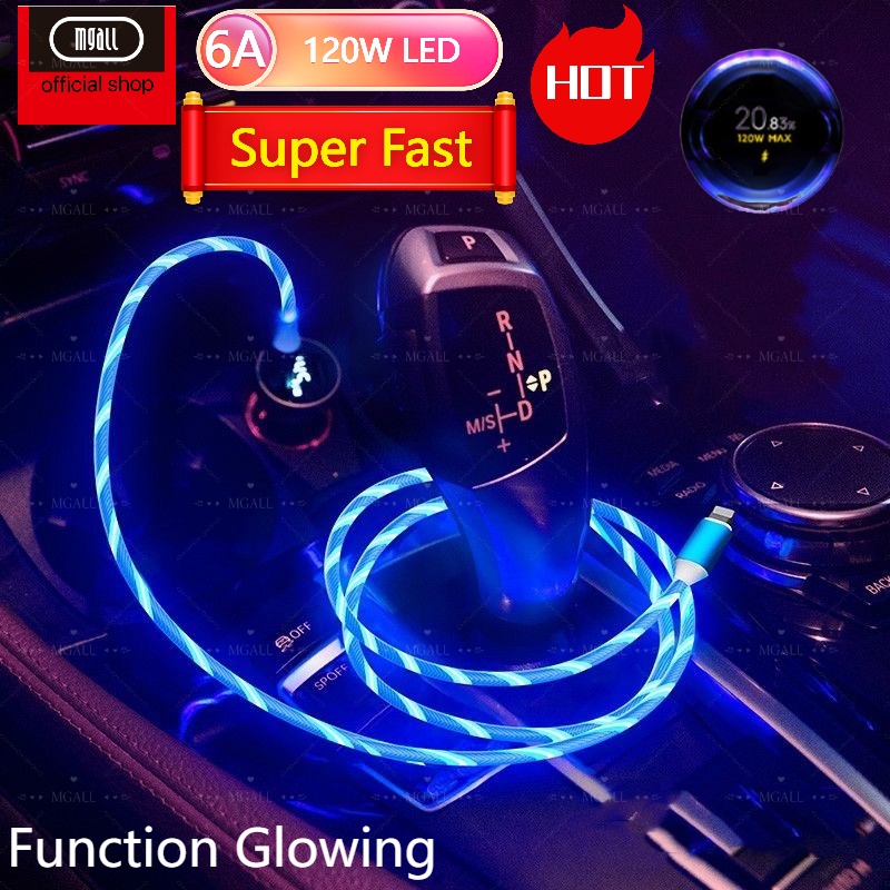 Function Glowing 120W 6A LED Super Fast Luminous Charger Cable Micro ...