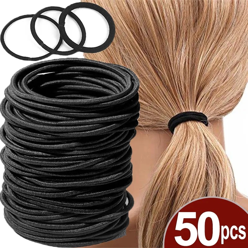50pcs Black Women Girls Hair Rubber Bands Hair Tie Ropes Elastic ...