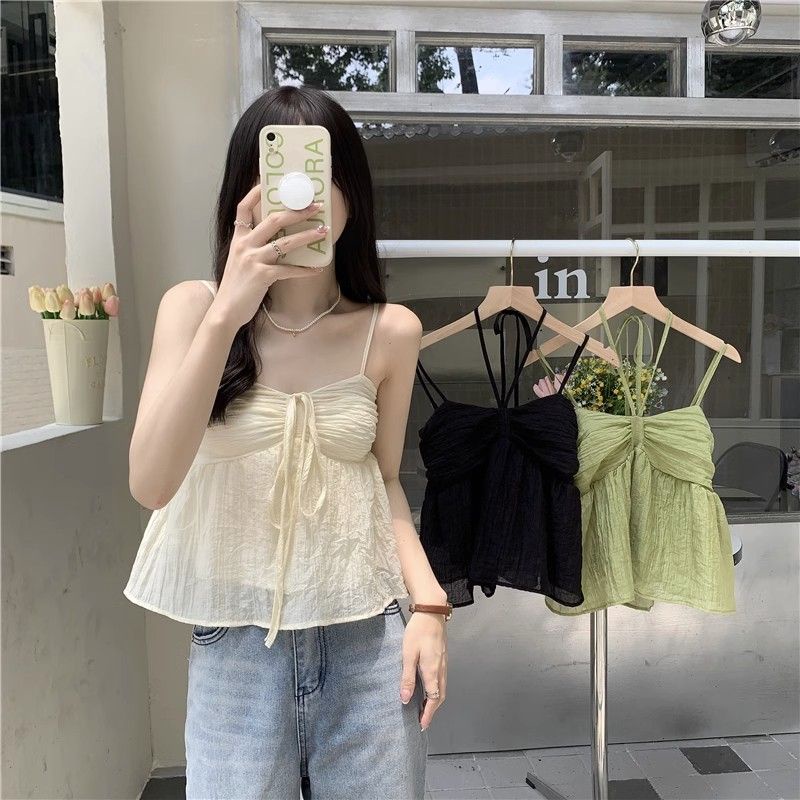 (Free gift) Halterneck Camisole Women's Summer Sweet Temperament Short ...