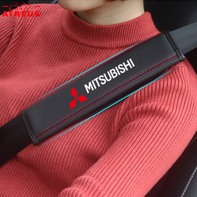 2Pcs Mitsubishi Universal Car Safety Seat Belt Cover Leather Safety ...
