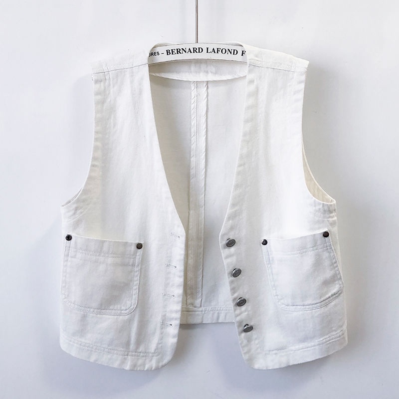 Simple White Casual Denim Vest Women Short V-Neck Sleeveless Vest Outer ...