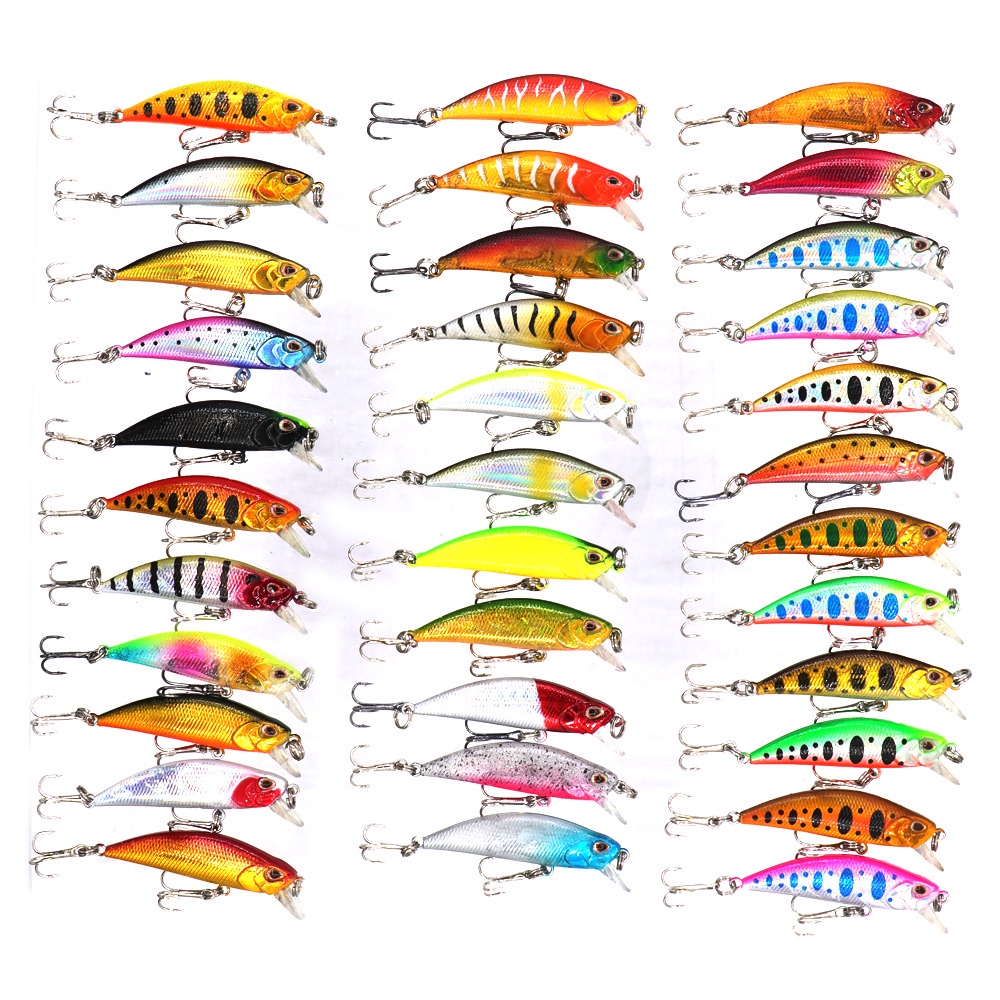 34 Colors 5g/5cm Fishing Lure Sinking Minnow 3D Eyes Laser Trolling Plastic Buzz Bait Lure With ...