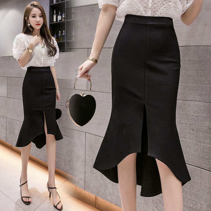 Skirt Summer Irregular Fishtail Skirt Ruffled Skirt Elastic Waist Front ...