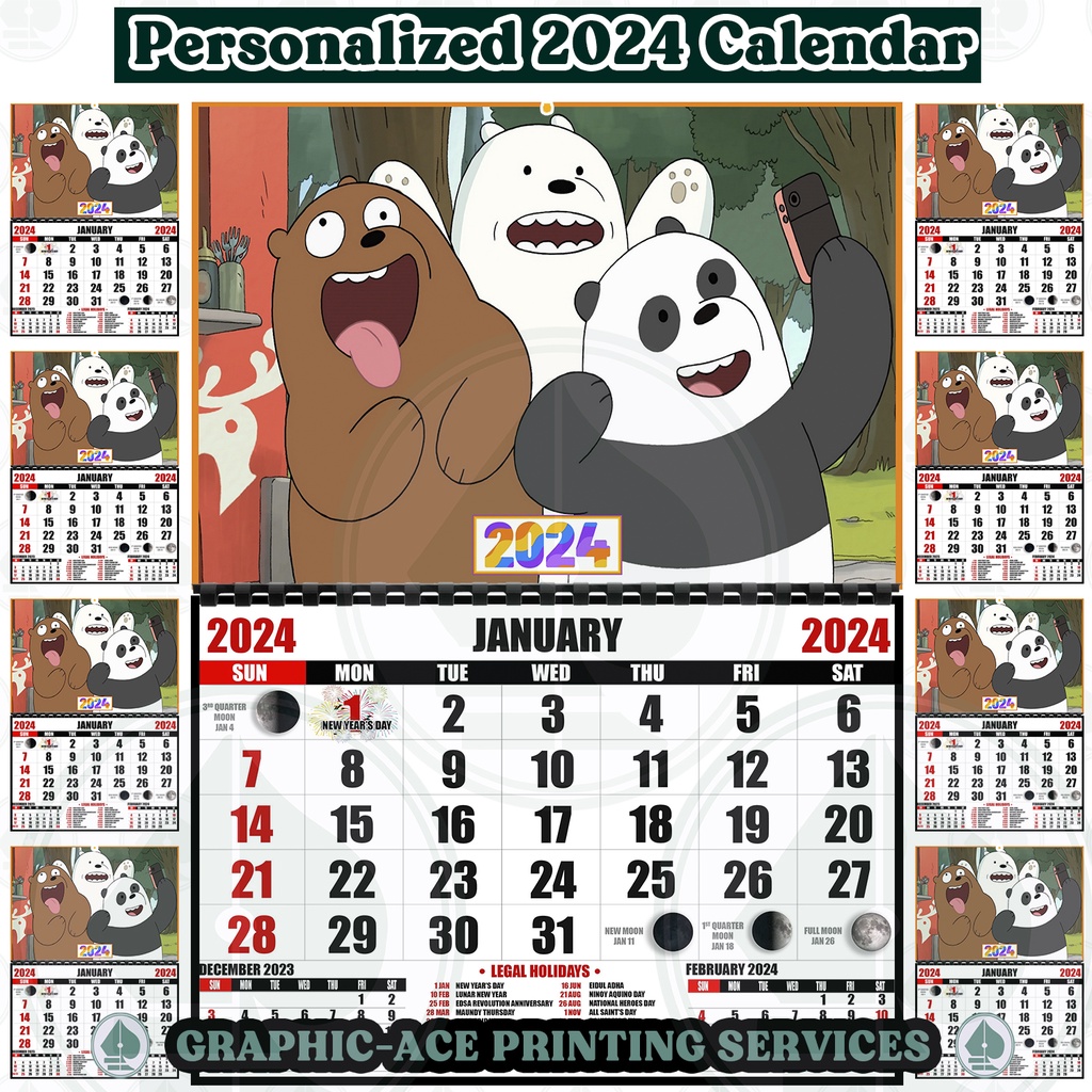 We Bare Bears Design Wall Calendar 2024 | Shopee Philippines