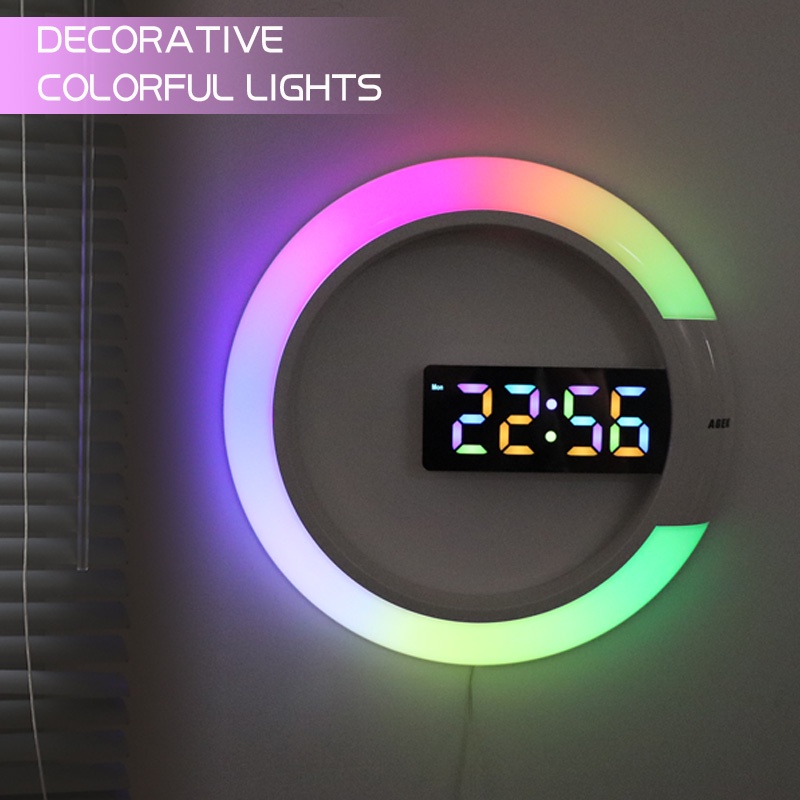 Remote Control Digital Wall Clock Creative LED RGB Alarm Clock with ...