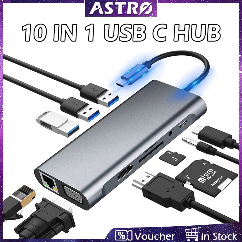 ASTRO 10 IN 1 USB C OTG HUB,Type C to VGA+4K HDMI+1000 Mbps RJ45 ...