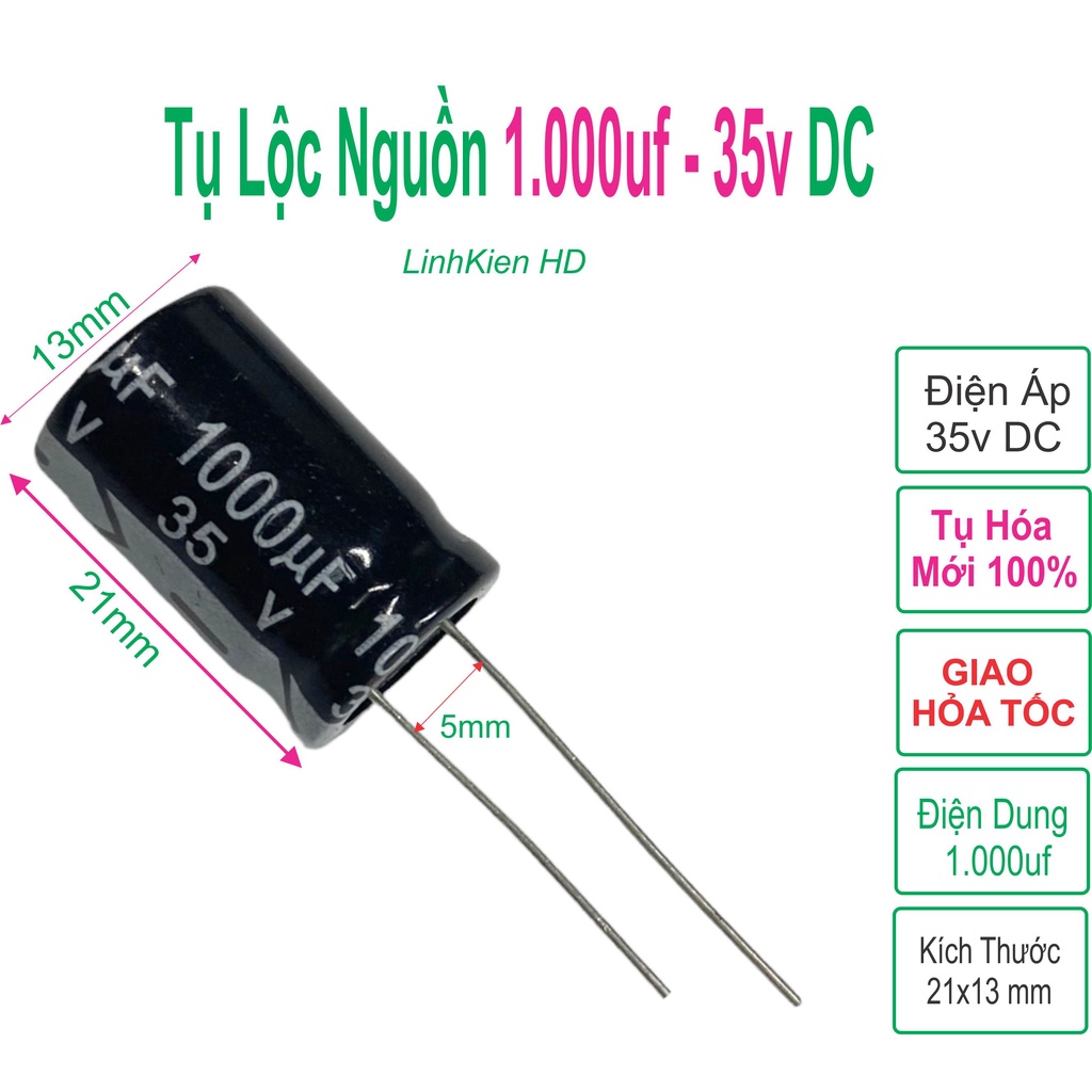 New 1.000uF 35V BLACK capacitor 1 piece (21x13mm) - LinhKien HD ...