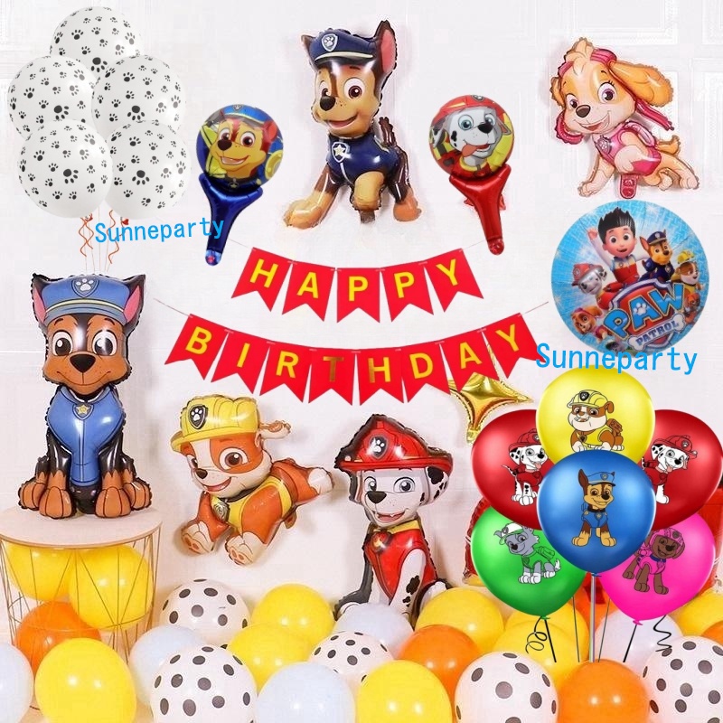 Paw patrol theme balloon birthday banner dog chase skye latex balloon party decorations cake ...
