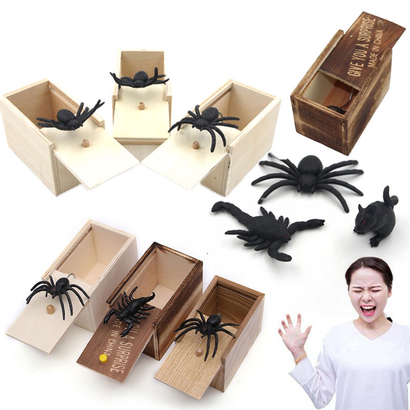 Trick Spider Funny Scare Box Wooden Hidden Box Quality Prank Wooden ...