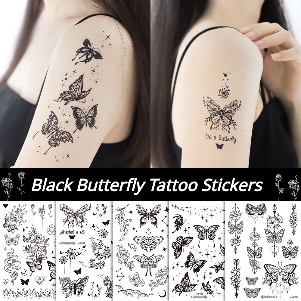 Black Butterfly Tattoo Stickers Waterproof Temporary Tattoos Women ...