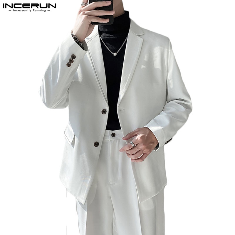 INCERUN Men's Open Thread Design Solid Color Casual Long Sleeve Suit ...