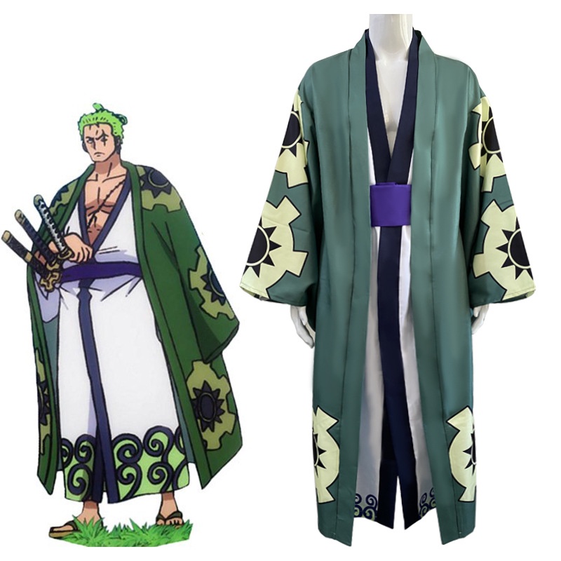Anime One Piece Roronoa Zoro Cosplay Costume Kimono Robe Full Suit ...