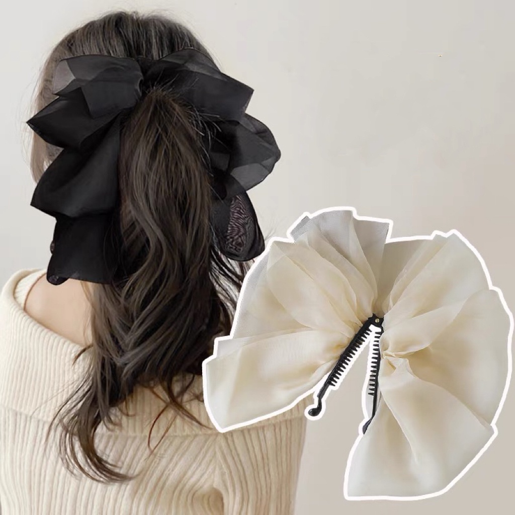 EMIE Chiffon Bow Banana Clip High Ponytail Hair Grip Clip Female ...