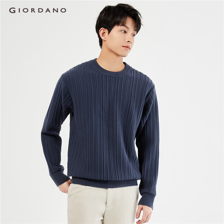 GIORDANO MEN Vertical jacquard crewneck sweater 18053604 | Shopee ...