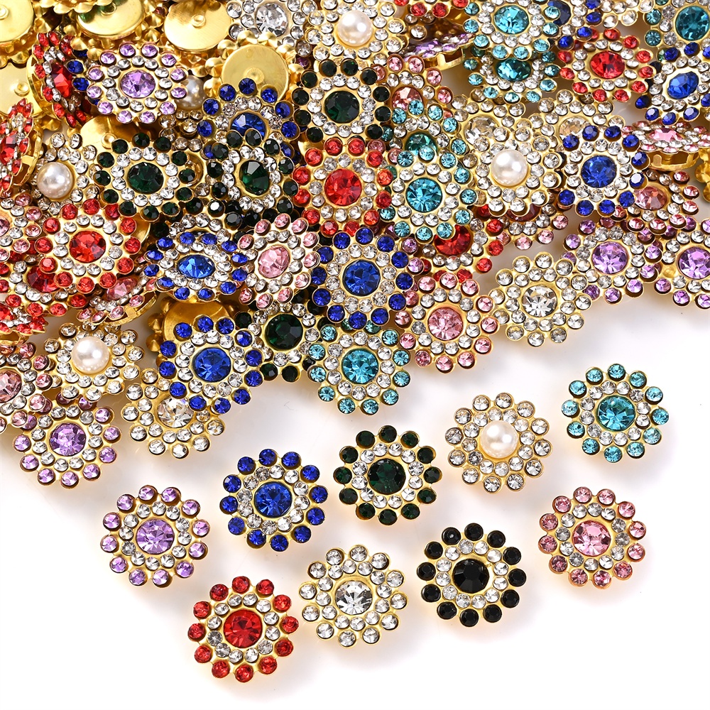 30PCS Mixed Color Flower Shape Rhinestone Buttons For Clothes Decoration DIY Jewelry Decorations ...