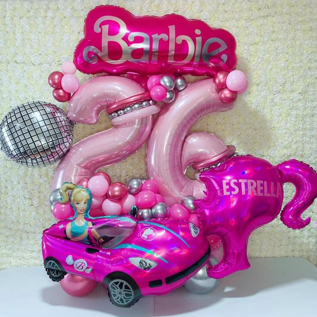 70pcs/set Pink Barbie Girl Racing Car Balloon Column Barbie Theme Girls ...