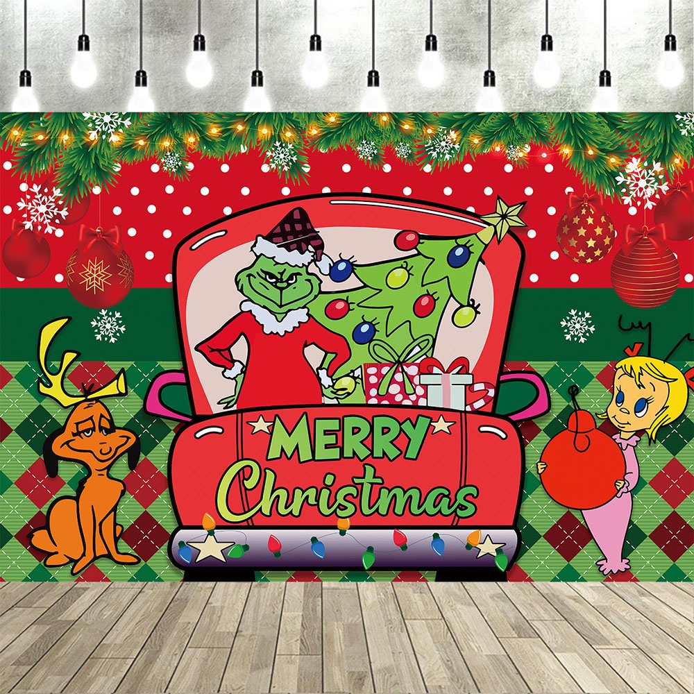 1.5x1m Polyester Grinch Santa Claus Elk Backdrops Background Cloth ...