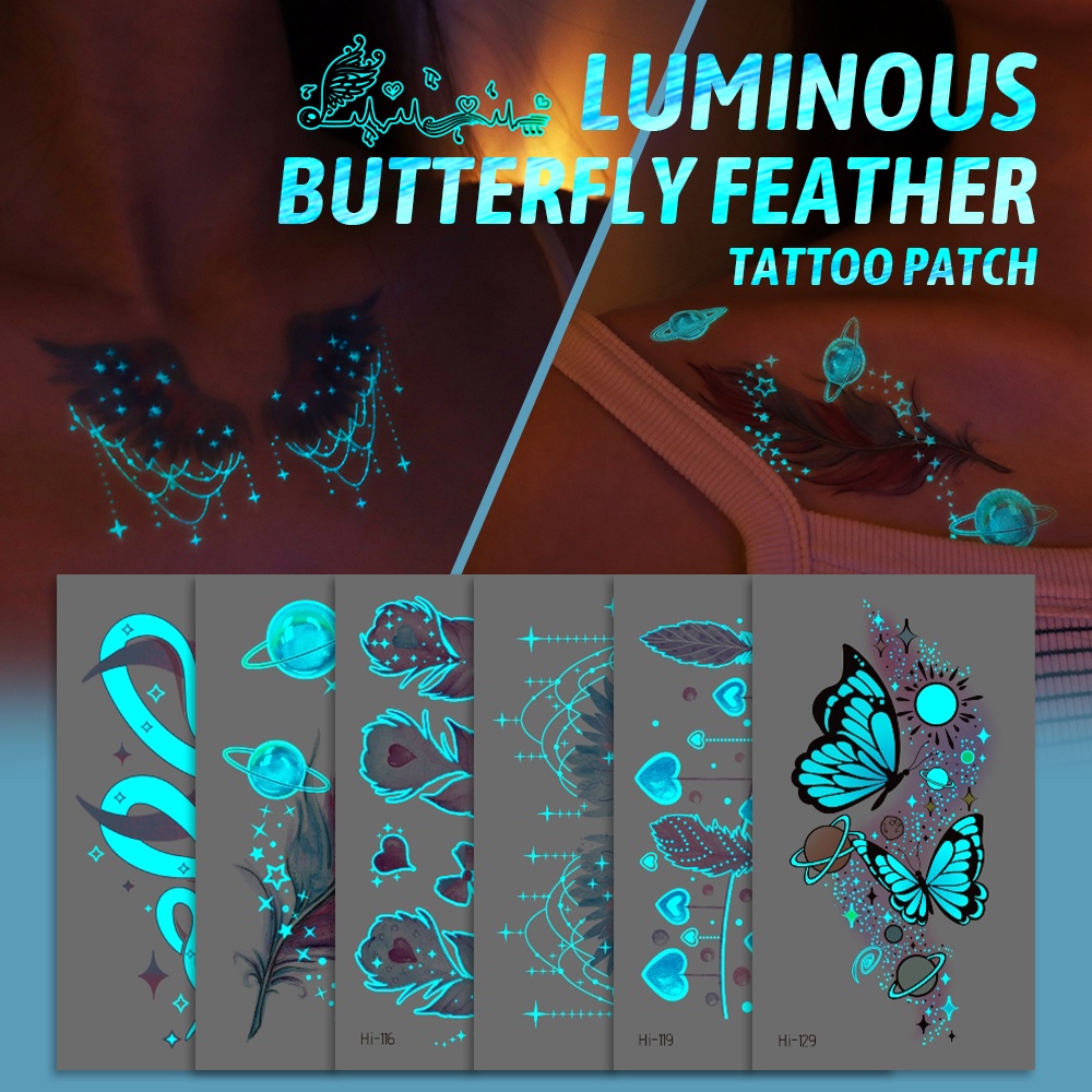 Blue Luminous Tattoo Sticker Music Concert Halloween Party Fake Tattoo ...