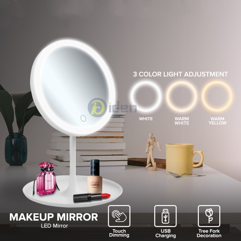 LED Makeup Mirror Desktop Adjustable Rechargable Touch Mirror with 3 ...