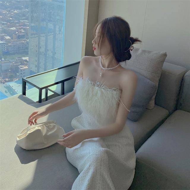 Tube Top Dress Women's Elegant off-Shoulder Midi Dress 2023 Winter New ...