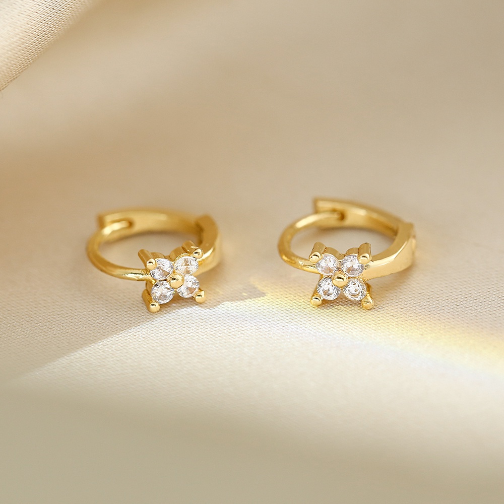 Retro 18K Gold Hoop Earrings for Women Zircon Cross Earing Accessories ...