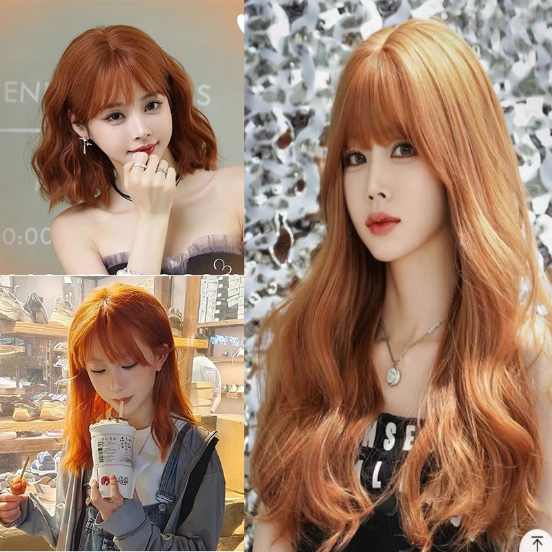 Orange Curls Straight Wigs Hair For Women Realistic Synthetic Hair Big ...